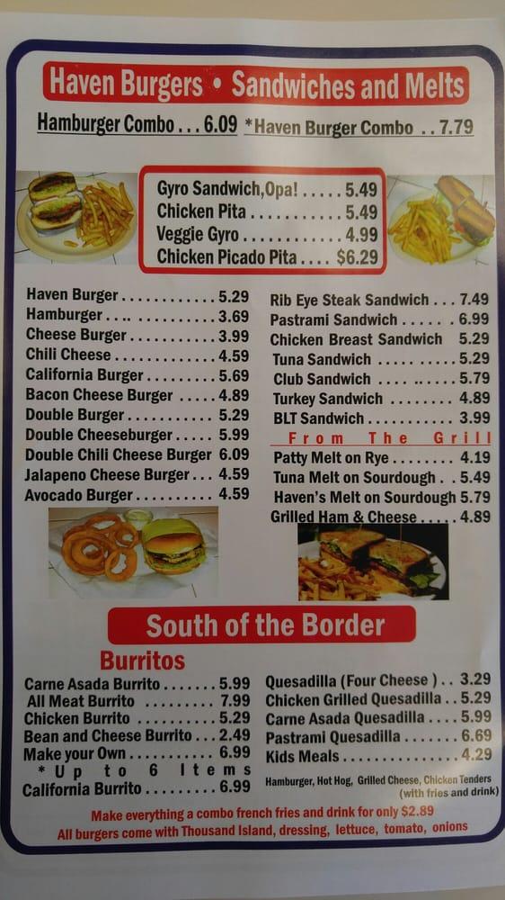 Menu at Haven Burgers restaurant, Mesa