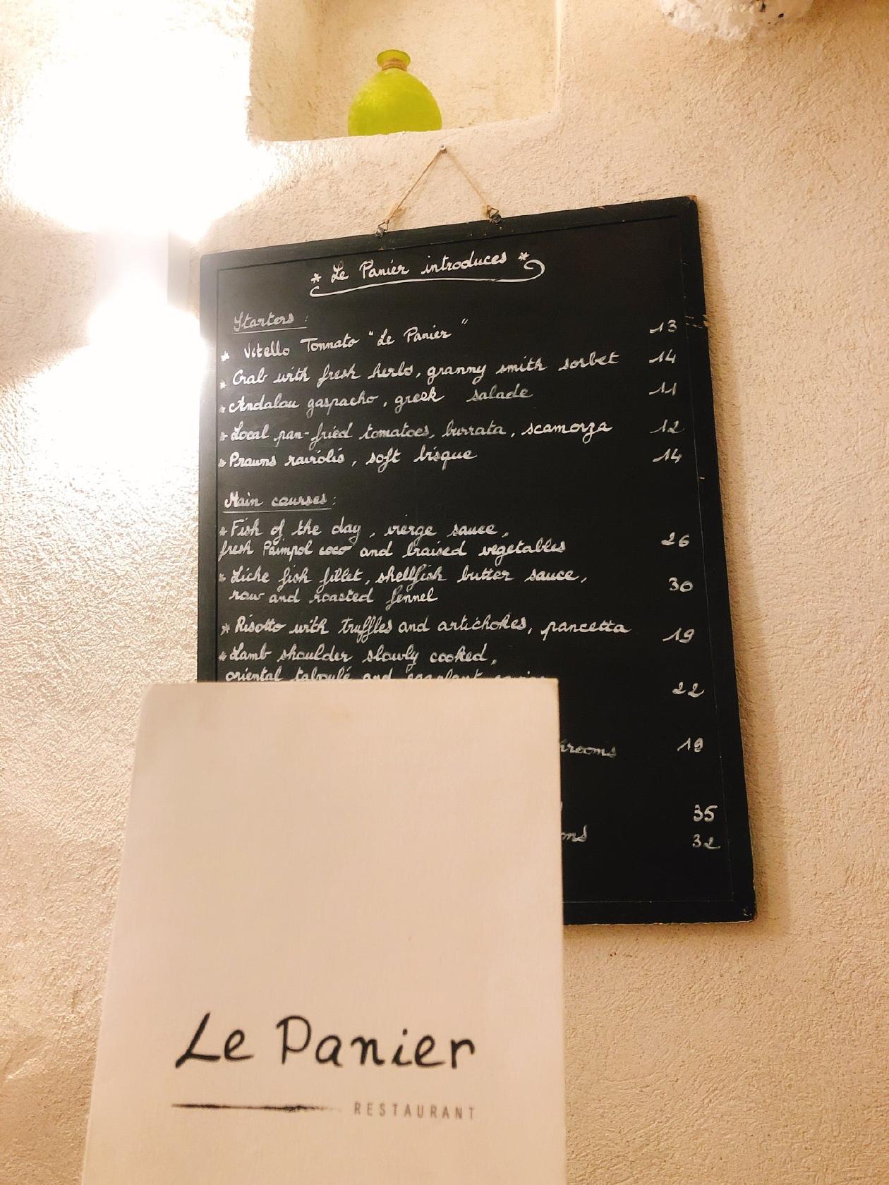Menu at Le Panier restaurant, Nice
