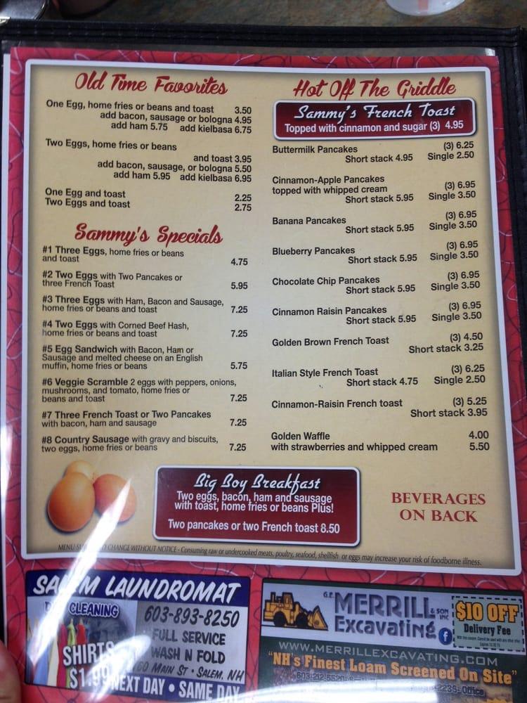 Menu at Sammy J's Breakfast Cafe, Salem