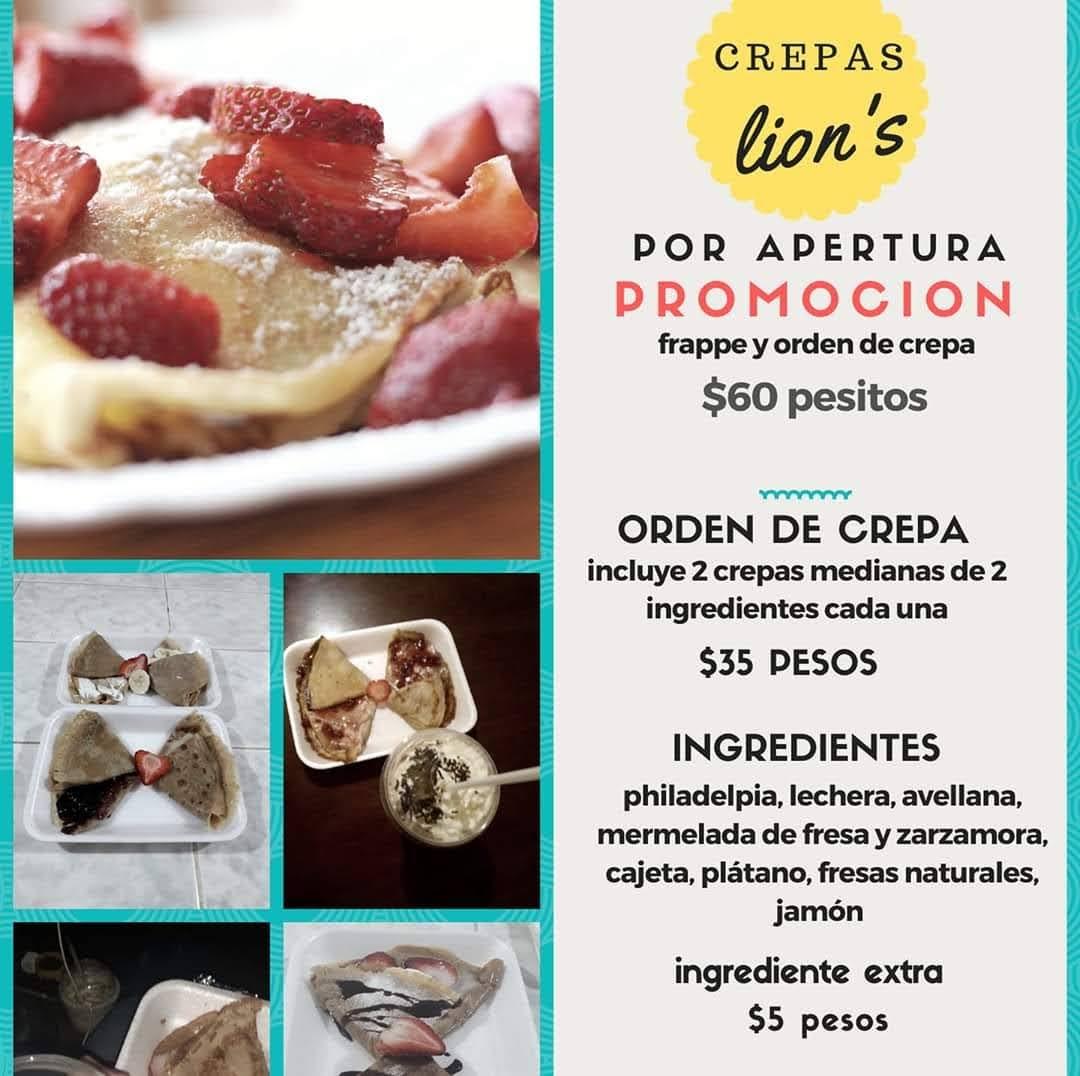 Menu at The Lion's Frappes y crepas cafe, Cancún