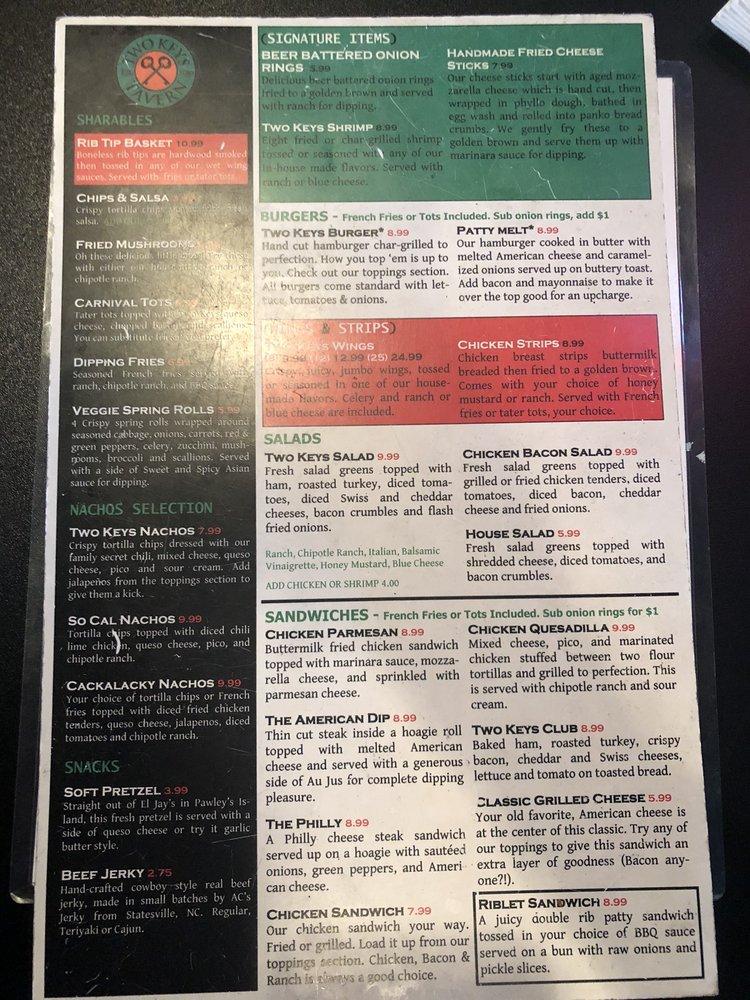 Menu at Two Keys Tavern pub & bar, Ladson, 650 College Park Rd Unit B