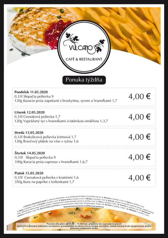Menu at Vulcano Café & Restaurant, Trebišov
