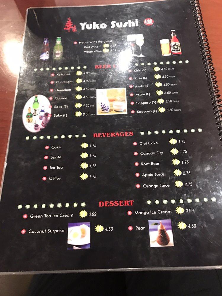 Menu at Yuko Maki restaurant, North Vancouver, Lonsdale Ave