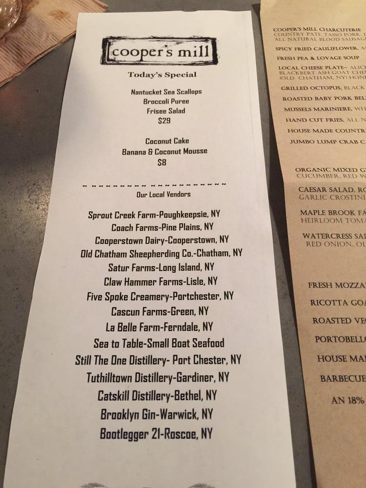 Menu at Cooper's Mill pub & bar, Tarrytown, Westchester Marriott