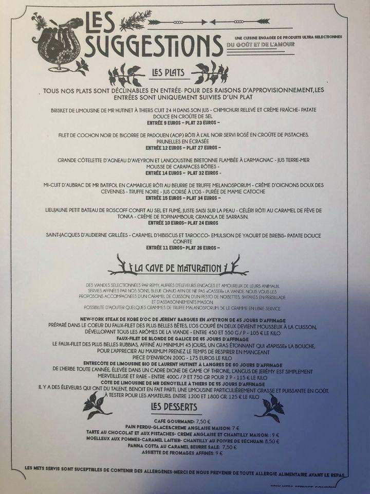 Menu au la pension restaurant, Besançon