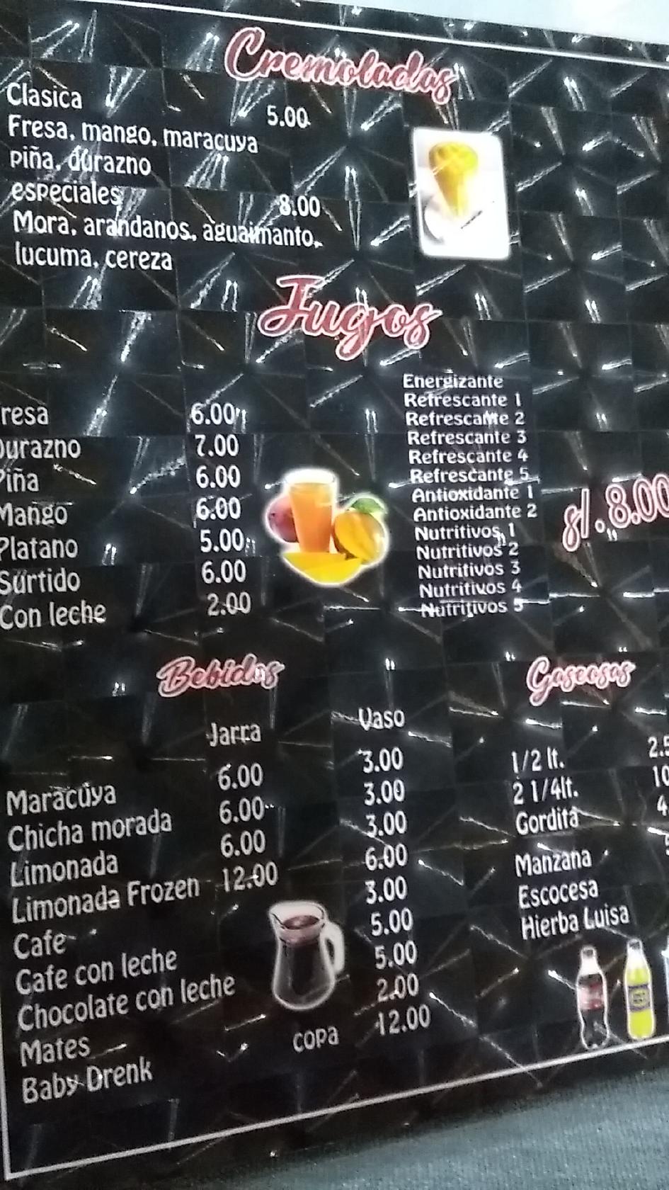 Carta del restaurante Misti Perú, Sullana, Cordova 118