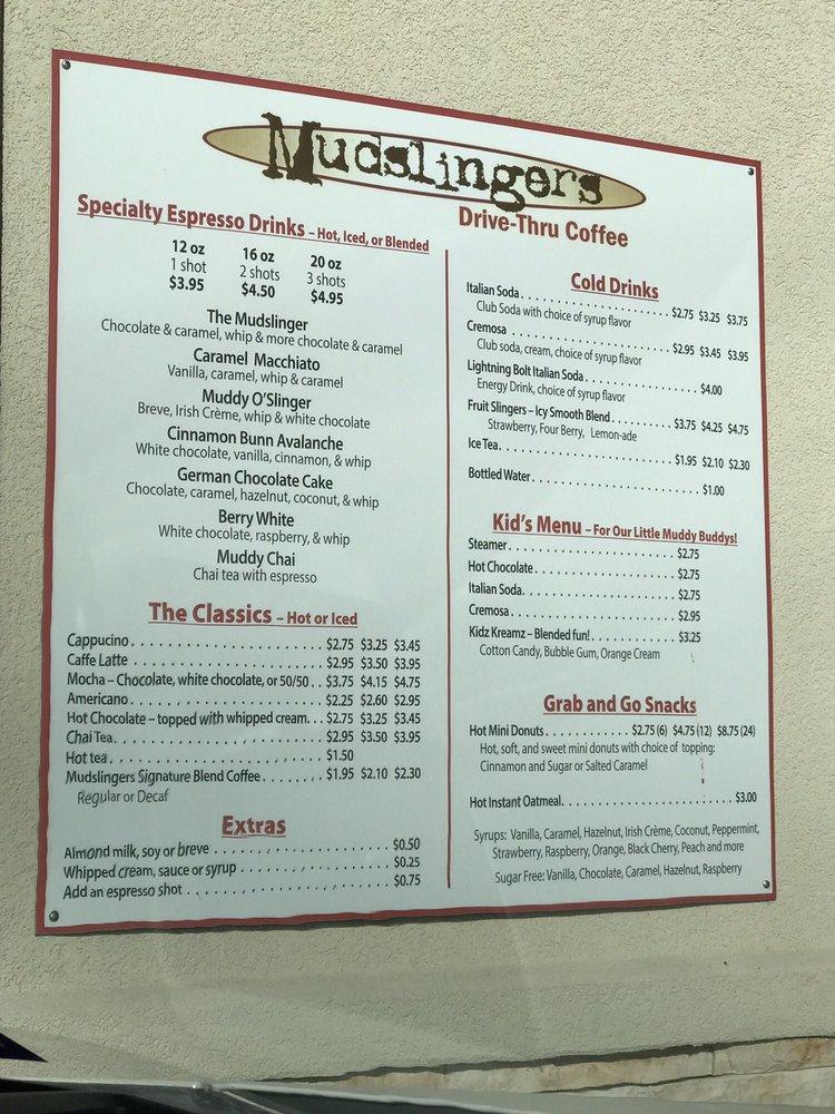 Menu at Mudslingers Drive-Thru Coffee pub & bar, San Antonio