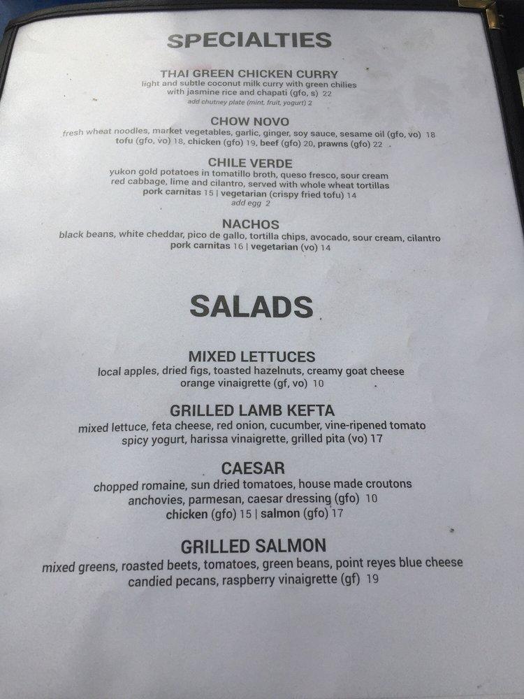 Menu at Novo pub & bar, San Luis Obispo