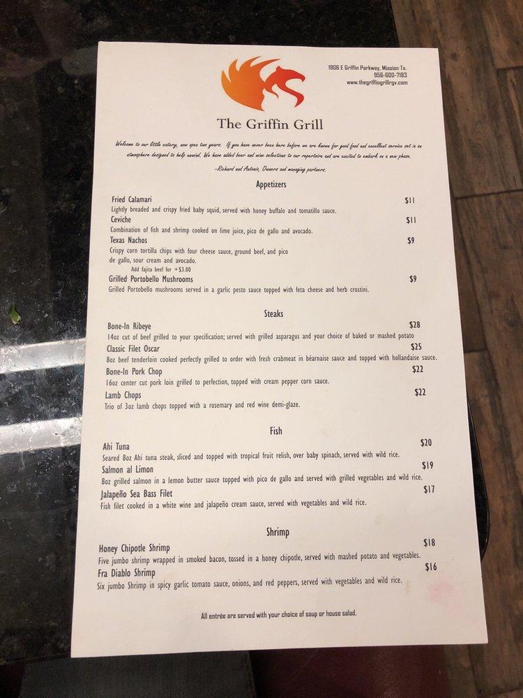 Menu at The Griffin Grill restaurant, Mission