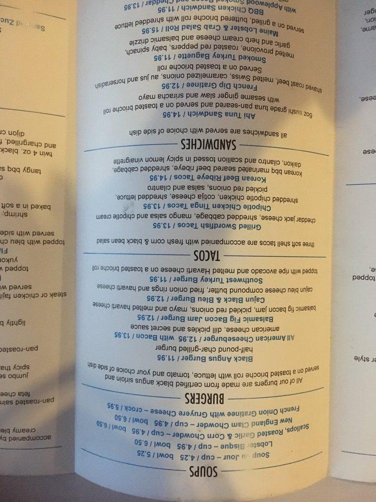 Menu at Blue Water Grill restaurant, Skaneateles