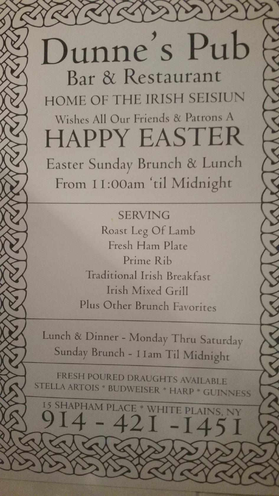 Menu at Dunne's Pub, White Plains