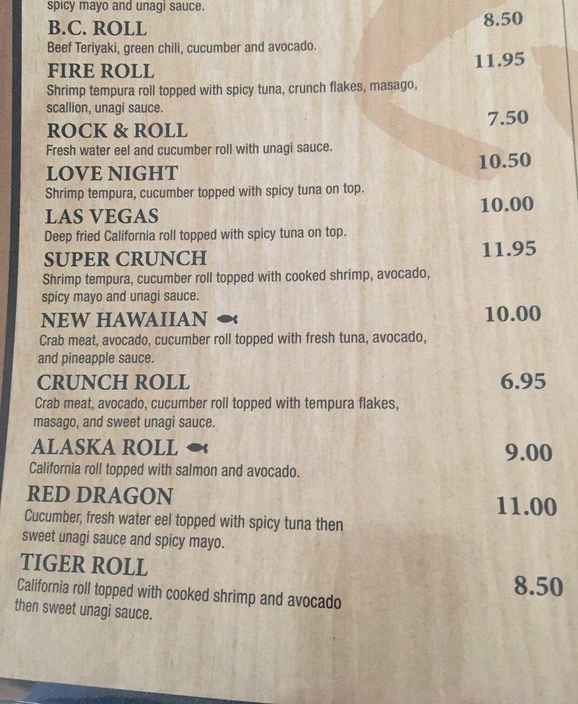 Menu at Little Kyoto restaurant, Hayden