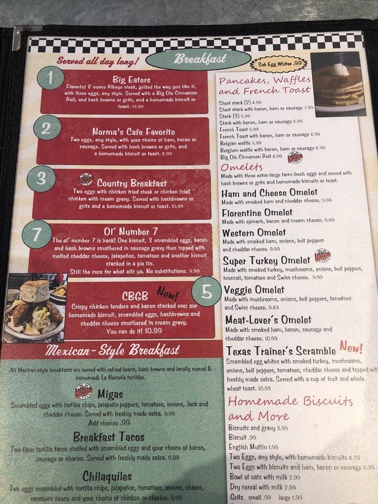 Menu at Norma's Cafe, Plano