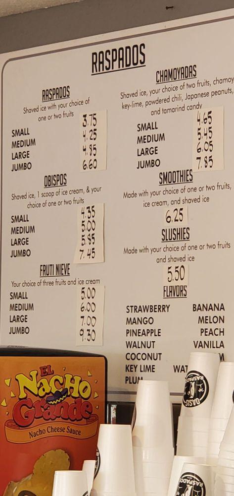 Carta del postres Oasis Raspados, Phoenix, S Central Ave