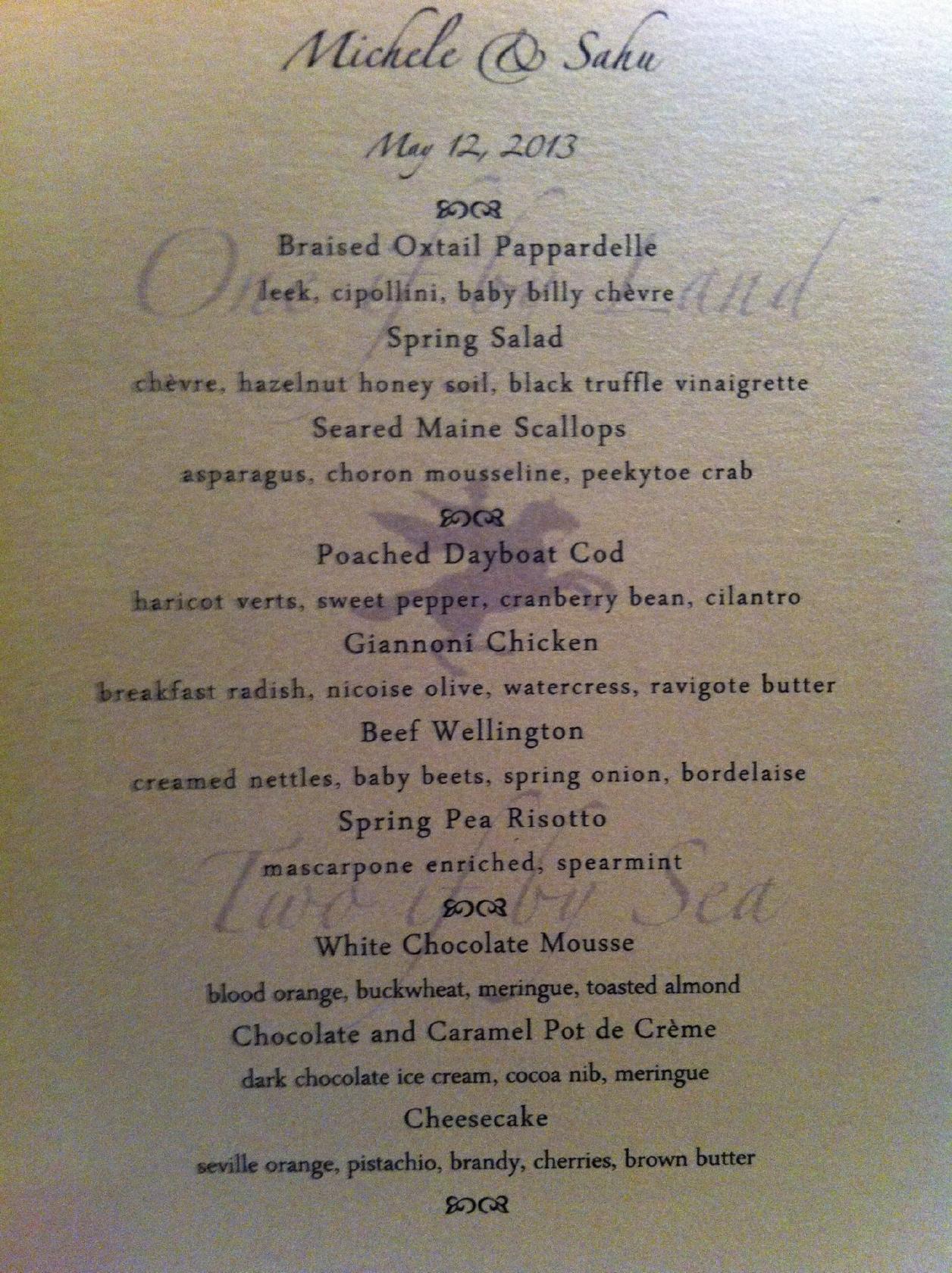Menu at One if by Land, Two if by Sea restaurant, New York City