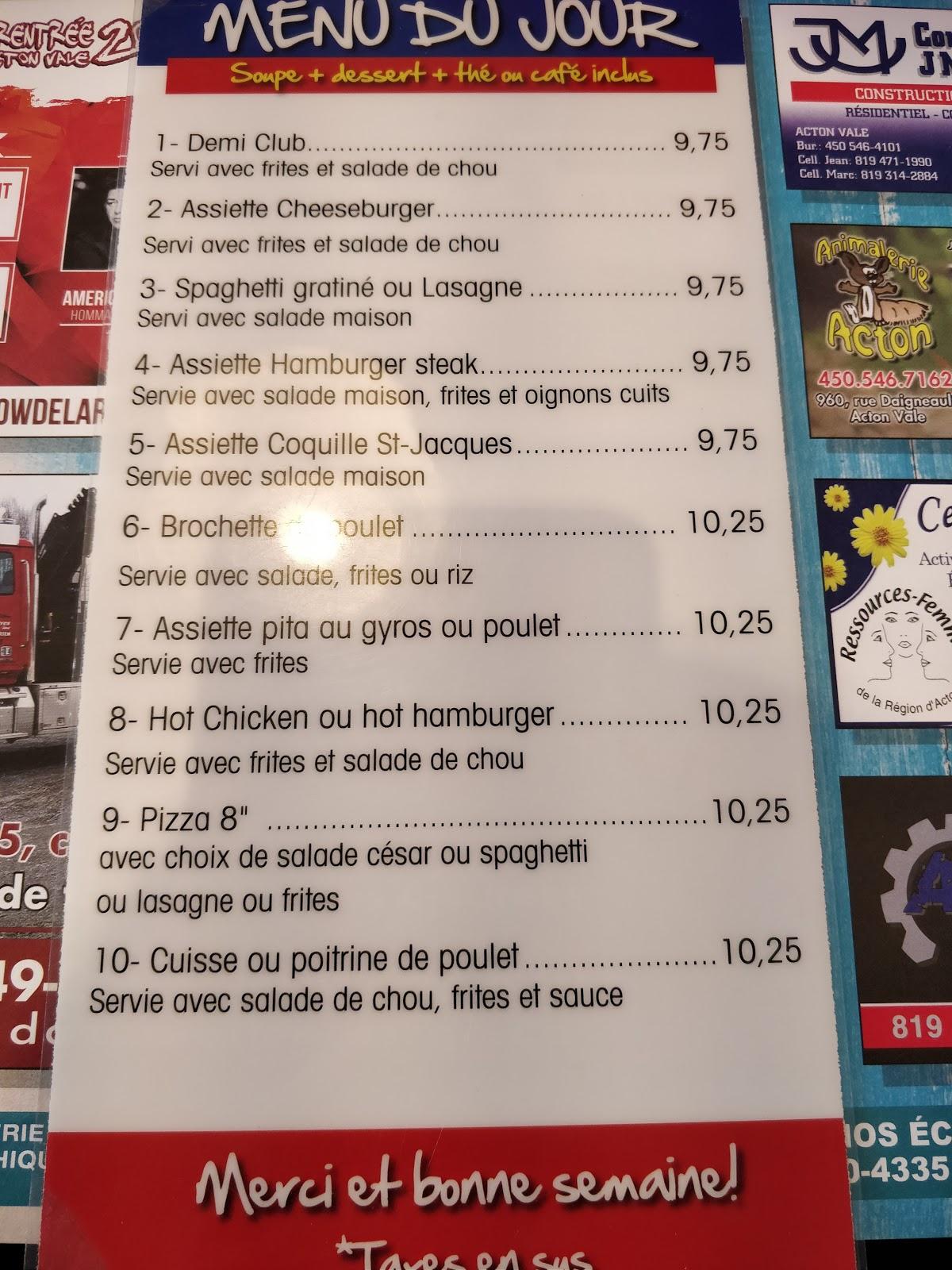 Menu au Resto Sean&Bruce restaurant, Drummondville