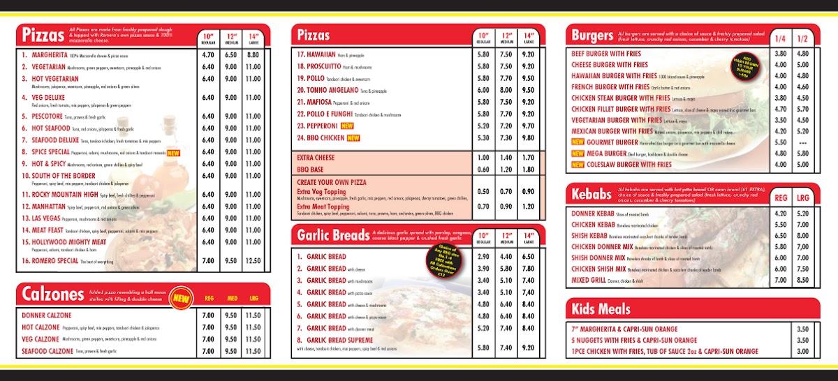 Menu at Romero Original fast food, Whalley