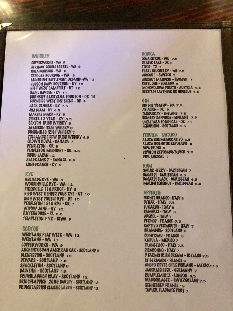 Menu at Spruce pub & bar, Port Angeles