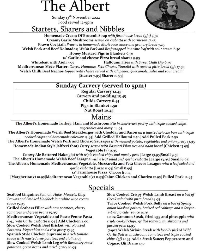 Menu at The Albert pub & bar, Llandudno