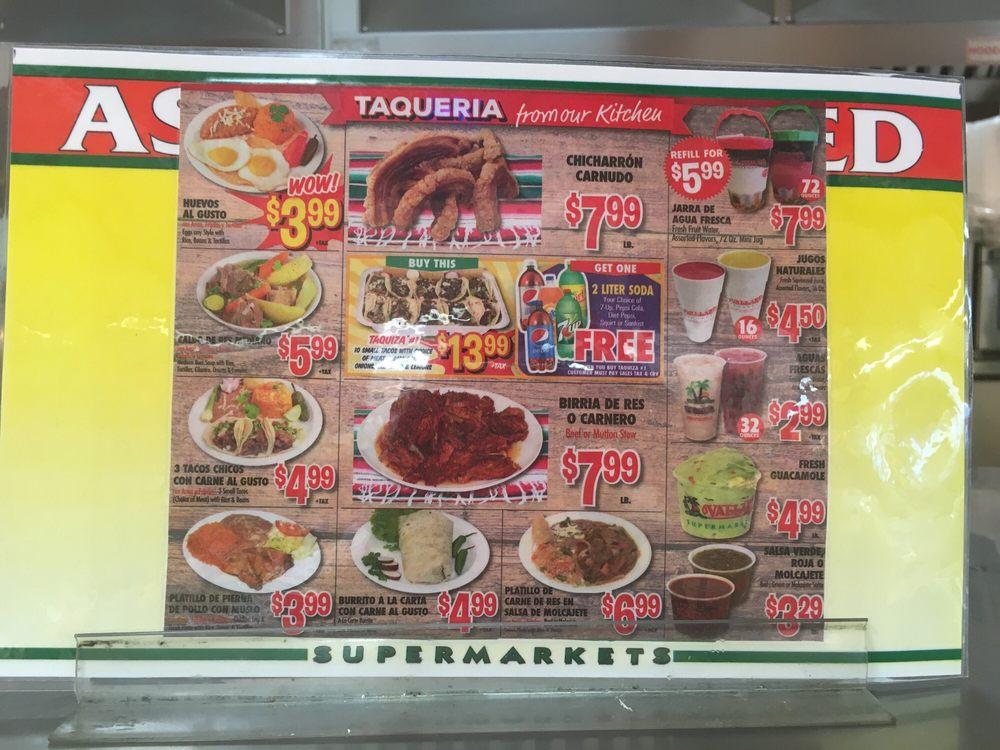 Menu at Vallarta Supermarkets restaurant, Escondido