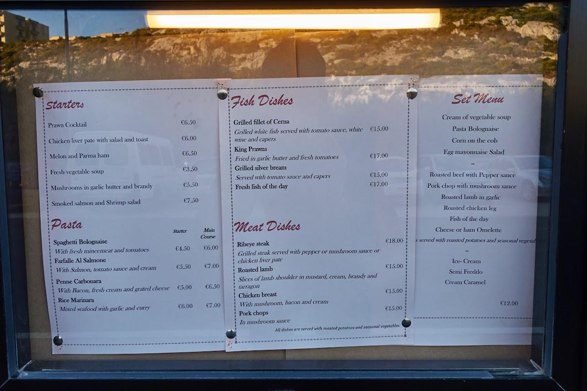 Menu at Valley View Restaurant, Munxar