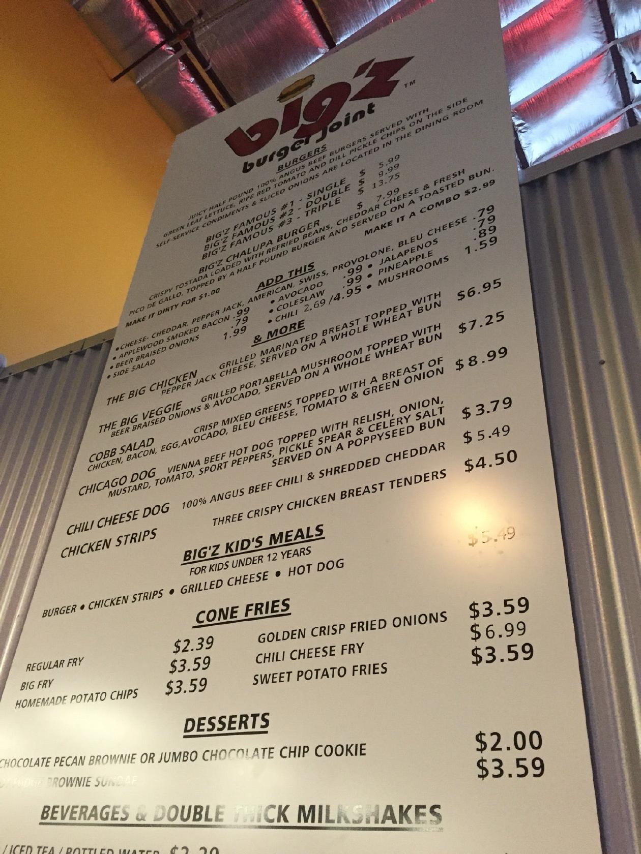 Menu at Big'z Burger Joint 151 restaurant, San Antonio, TX-151
