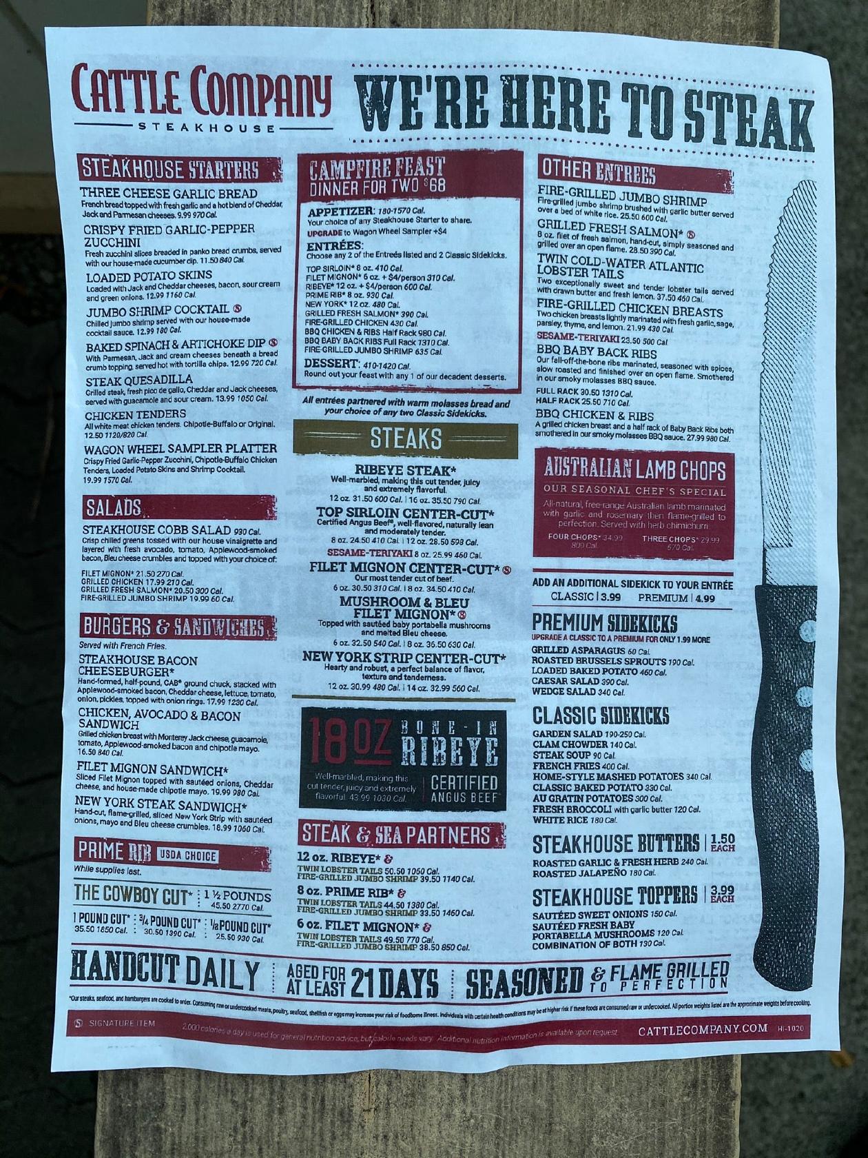 Menu at Black Angus Steakhouse, Pearl City