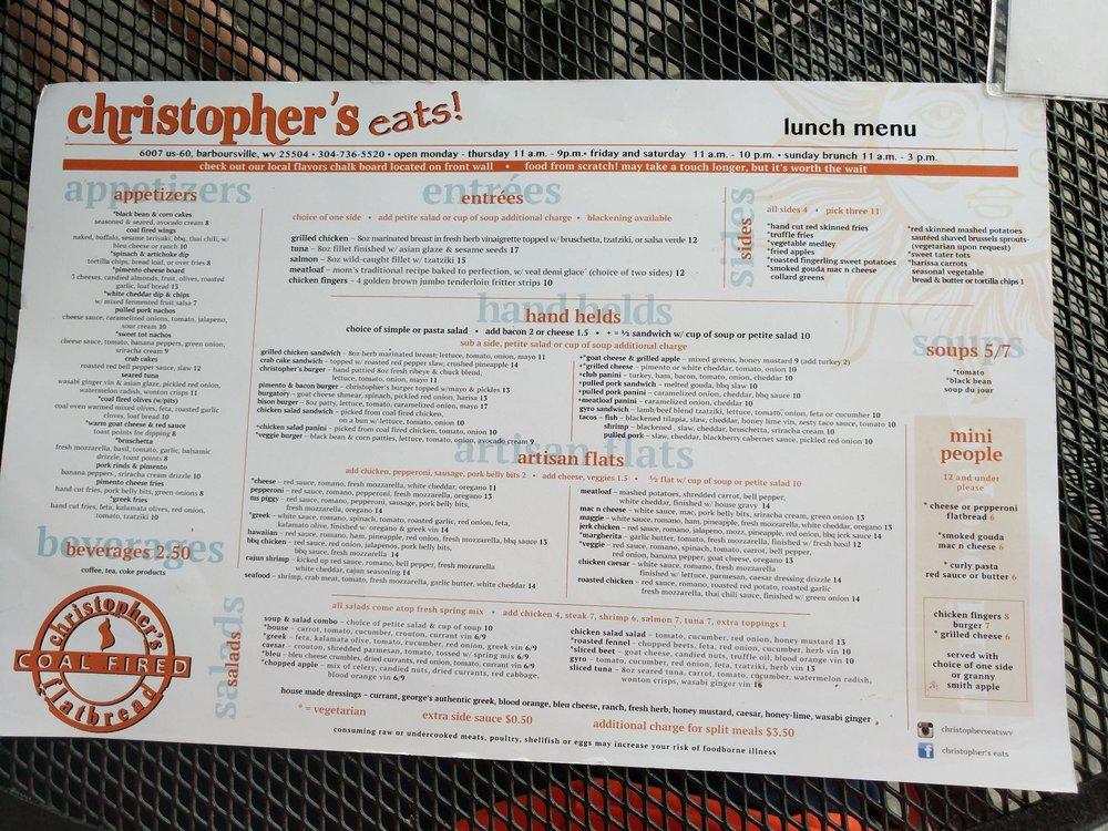 Menu at Christopher's Eats pub & bar, Huntington, US-60