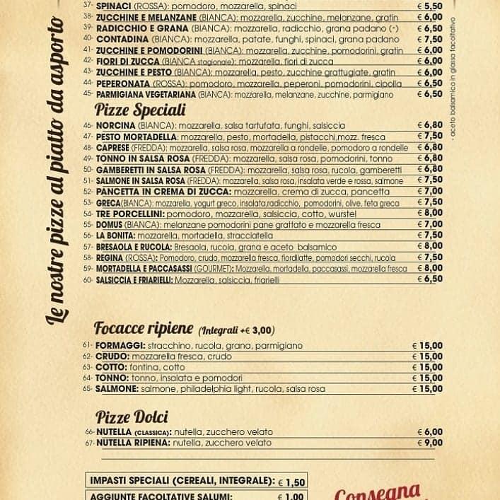 Menu at Domus Pizza restaurant, Ancona