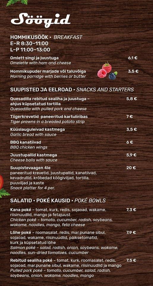 Menu at Kohvik Läti Saatkond restaurant, Tõrva