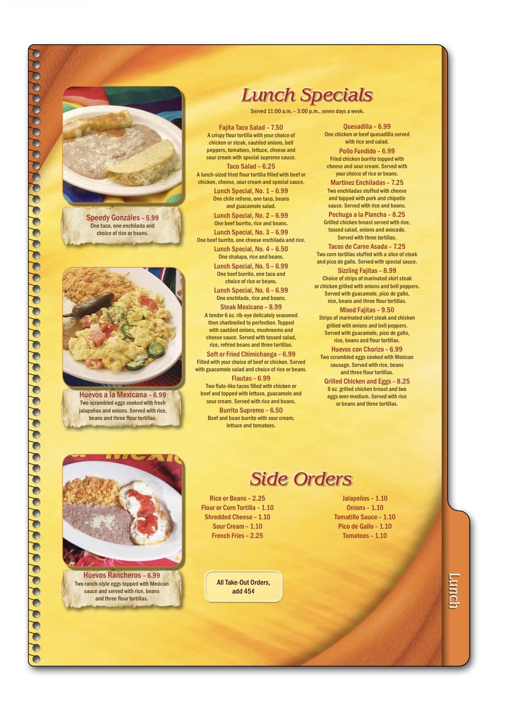 Menu at Martinez Restaurant, Vicksburg, US-61