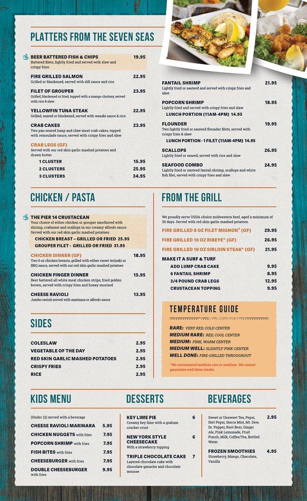 Menu at Pier 14 Seafood Restaurant, Gift Shop, and Fishing Pier, Myrtle ...