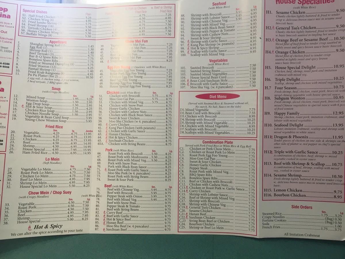 Menu at Top China restaurant, Hollywood, Taft St
