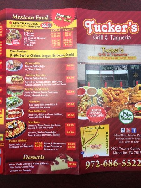 Menu at Tucker's Grill & Taqueria restaurant, Mesquite