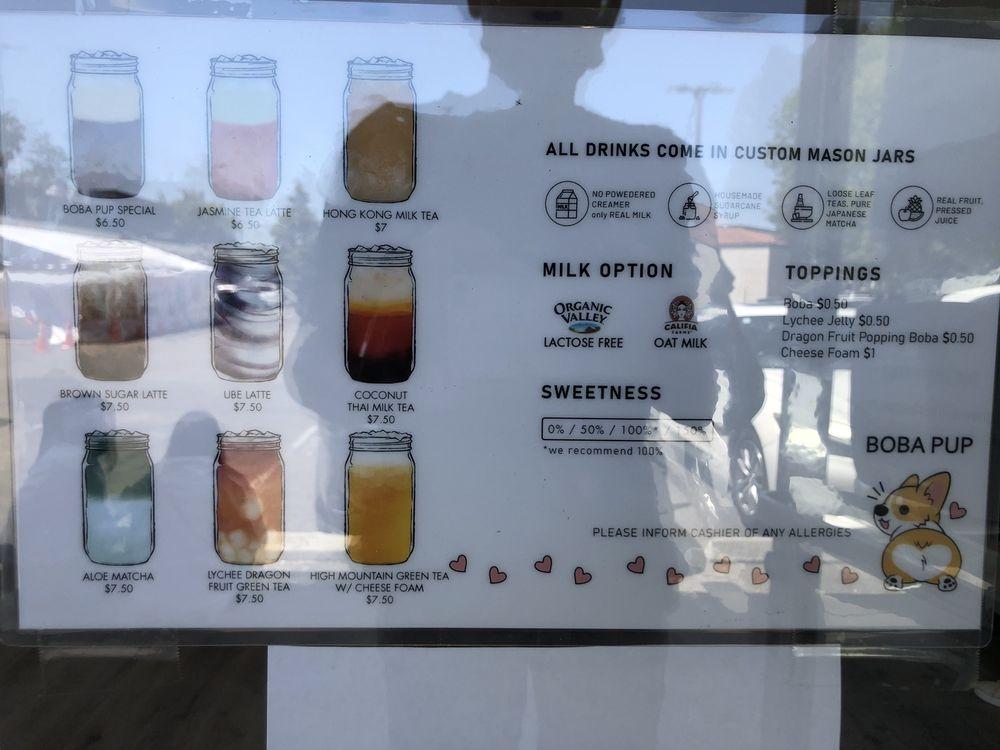 Menu at Boba Pup restaurant, Santa Clara