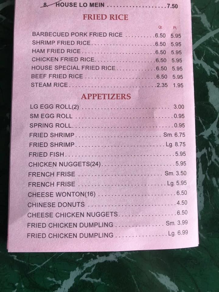 Menu at East Wind Restaurant, Pembroke