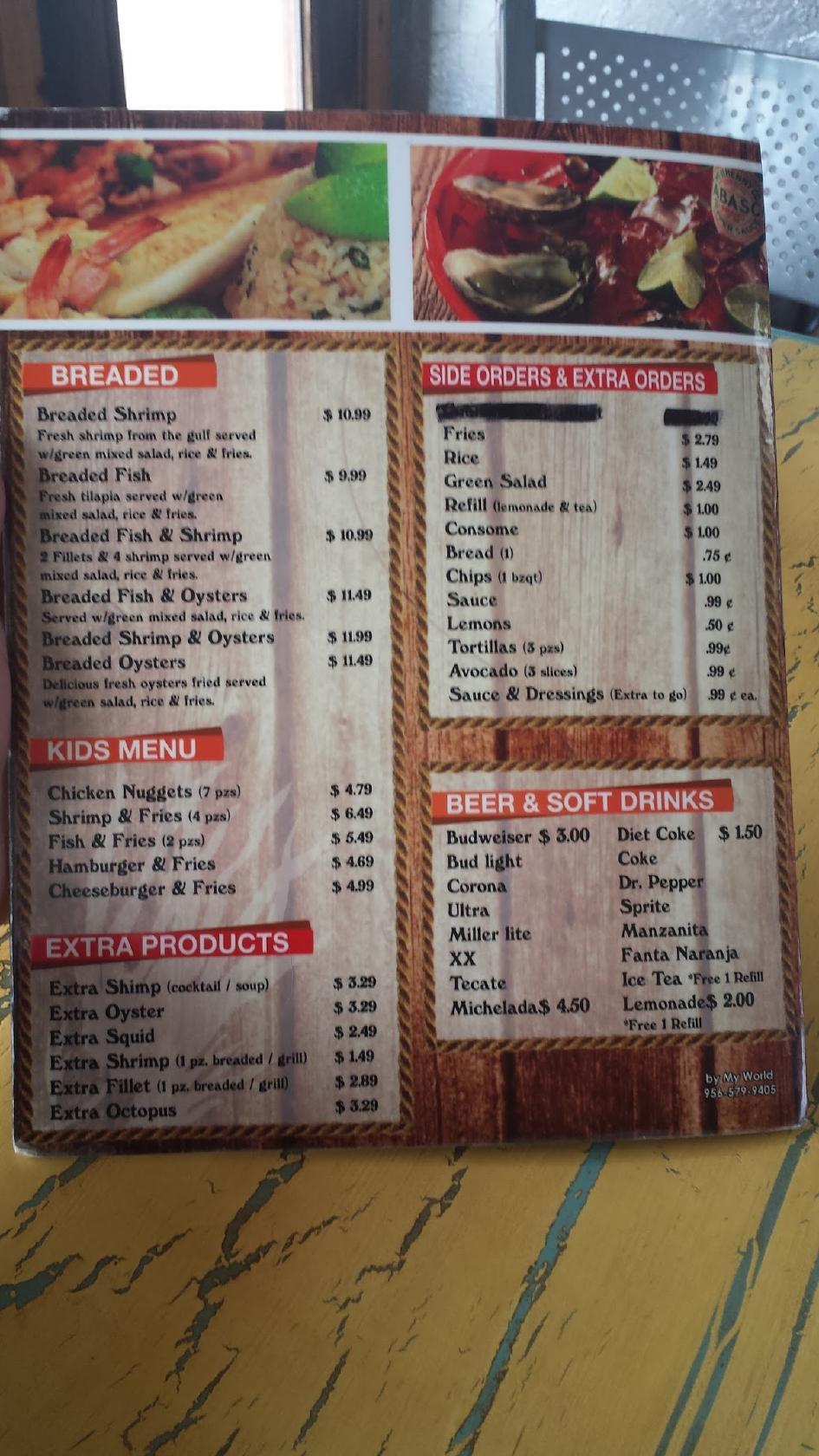 Menu at Golden Coastal restaurant, Brownsville