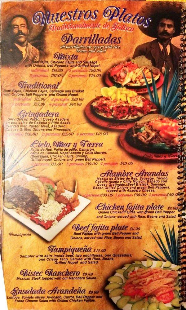 Menu at Hacienda Arandas restaurant, Laredo, 611 Shiloh Dr 13 & 14