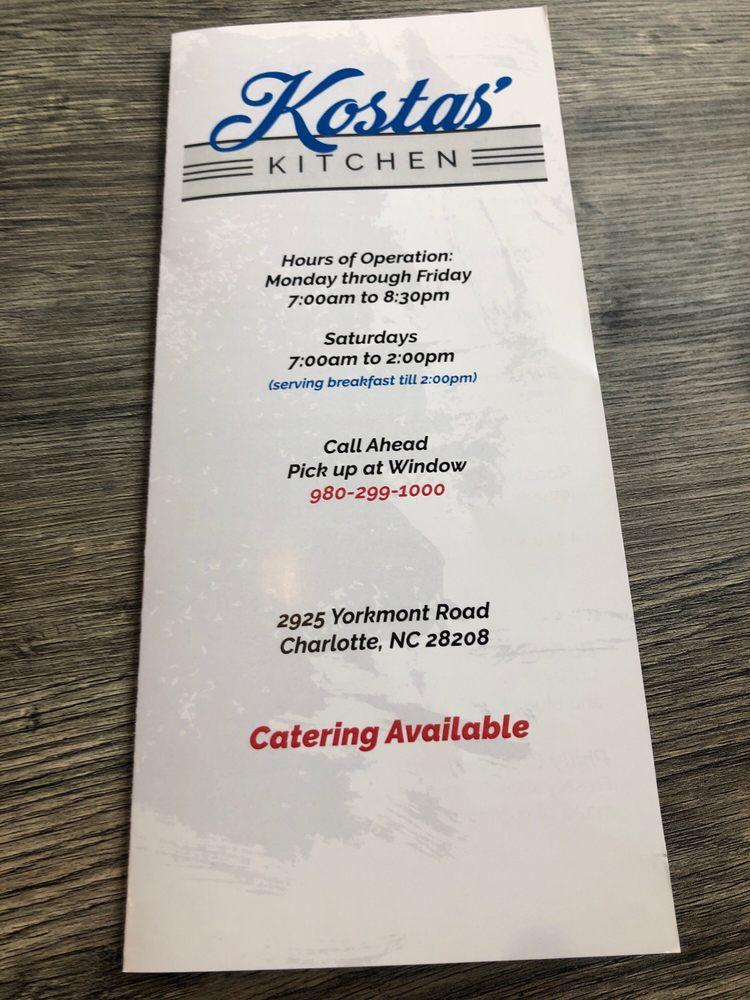 Menu at Kosta's Kitchen restaurant, Charlotte