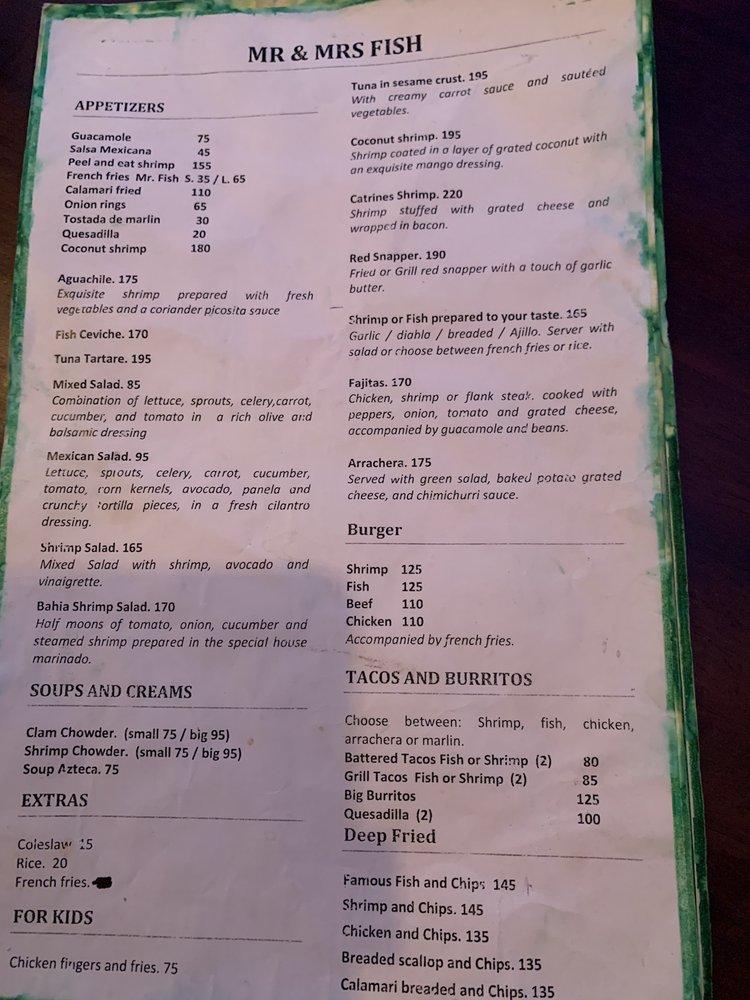 Menu at Mr. & Mrs. Fish restaurant, Bucerías