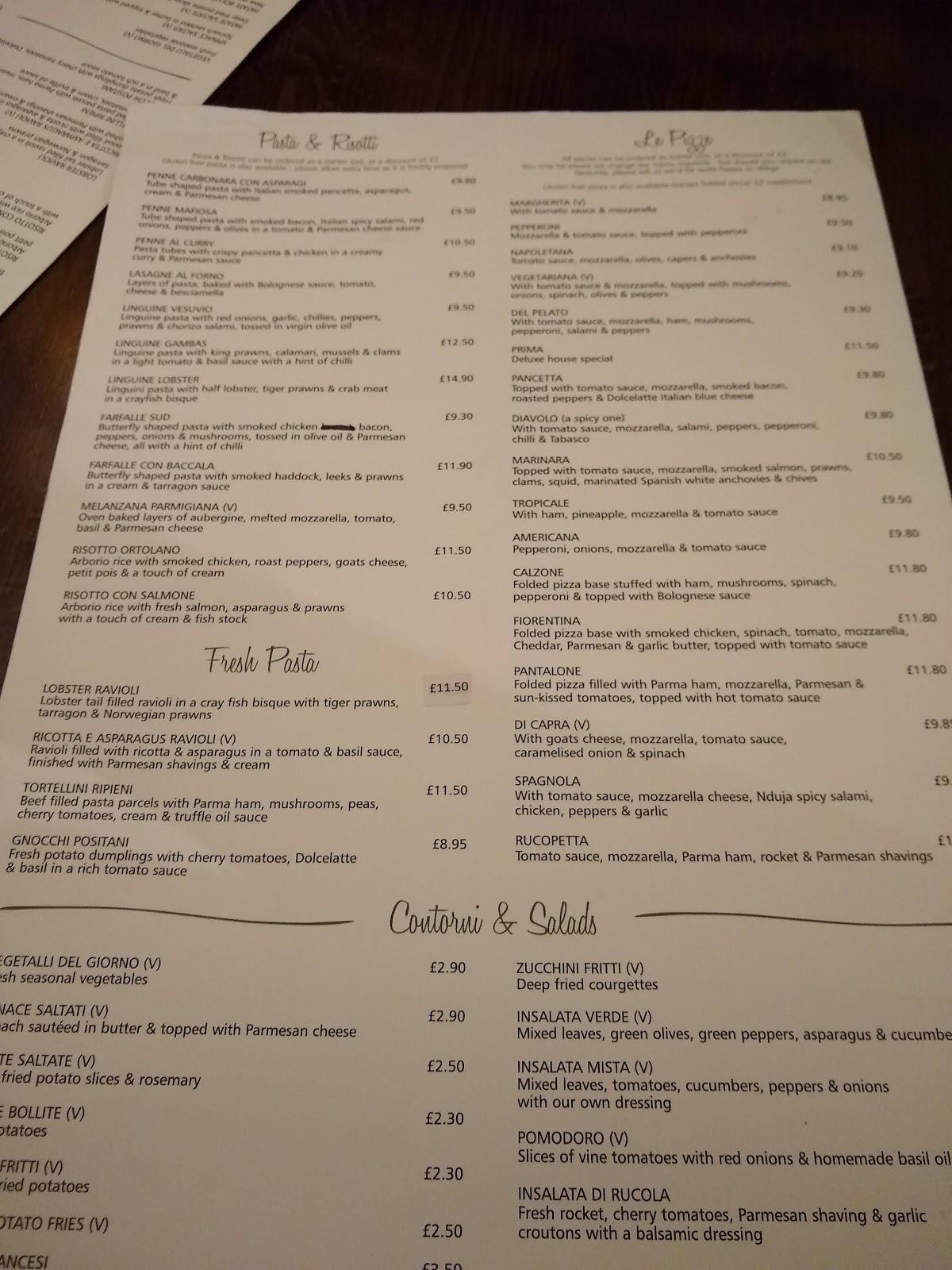 Menu at Prima Pizzeria, Ripon
