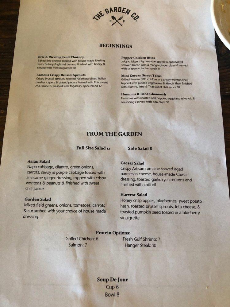 Menu at The Garden Company in Round Top cafe, Round Top