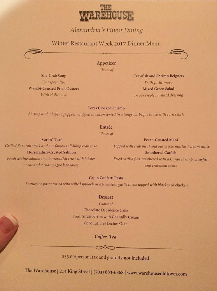 Menu at The Warehouse steakhouse, Alexandria, 214 King St
