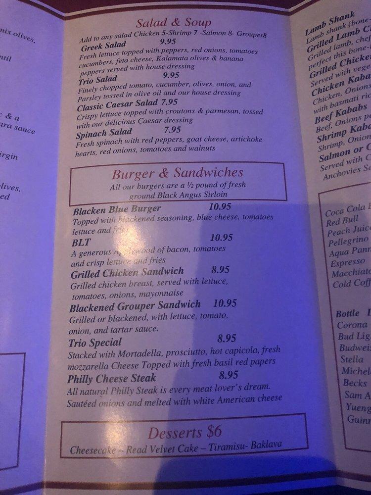 Menu at Trio Hookah Lounge pub & bar, Jacksonville