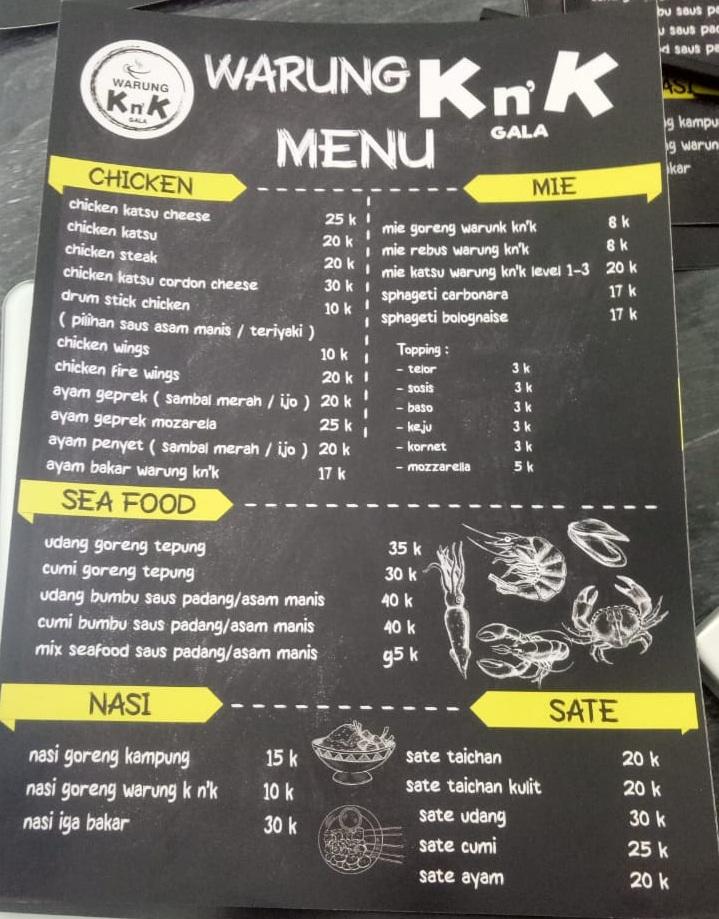 Menu at Warung KnK gala cafe, Gunungsembung