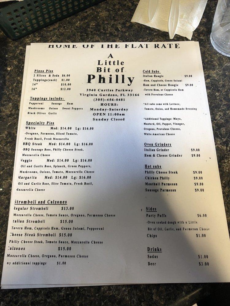 Menu at A Little Bit of Philly pizzeria, Miami Springs