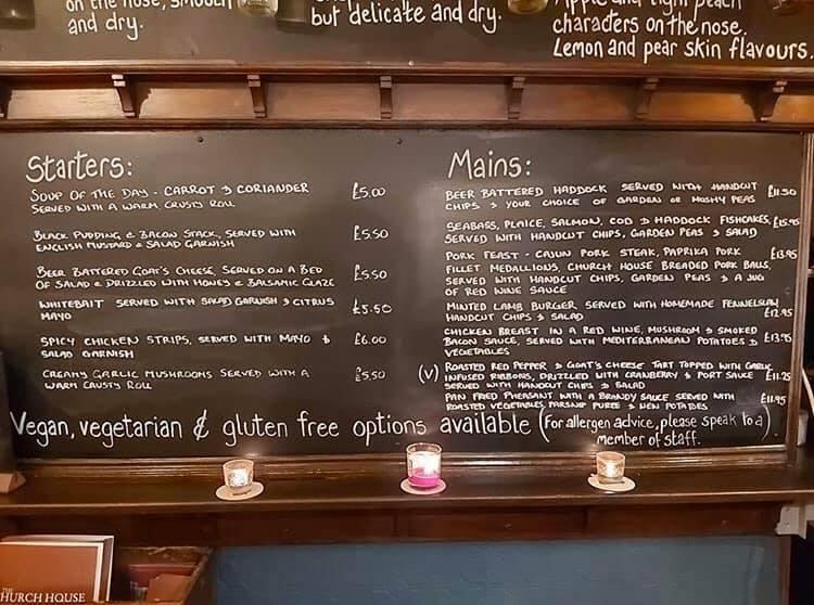 Menu at Church House Sutton pub & bar, Sutton