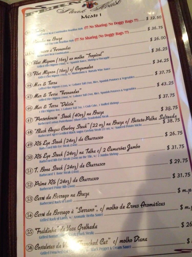 Menu at Fernandes Steak House II steakhouse, Newark