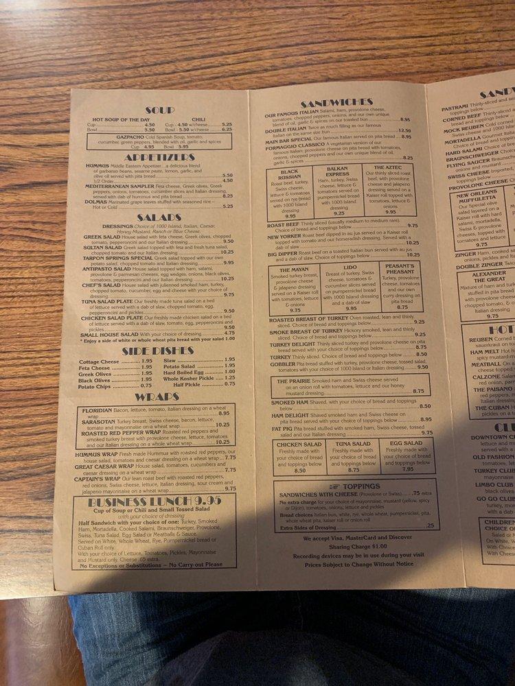 Menu at The Main Bar Sandwich Shop, Sarasota