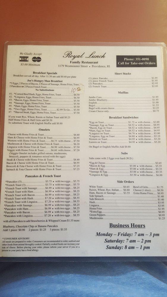 Menu at Royal Lunch Restaurant, Providence